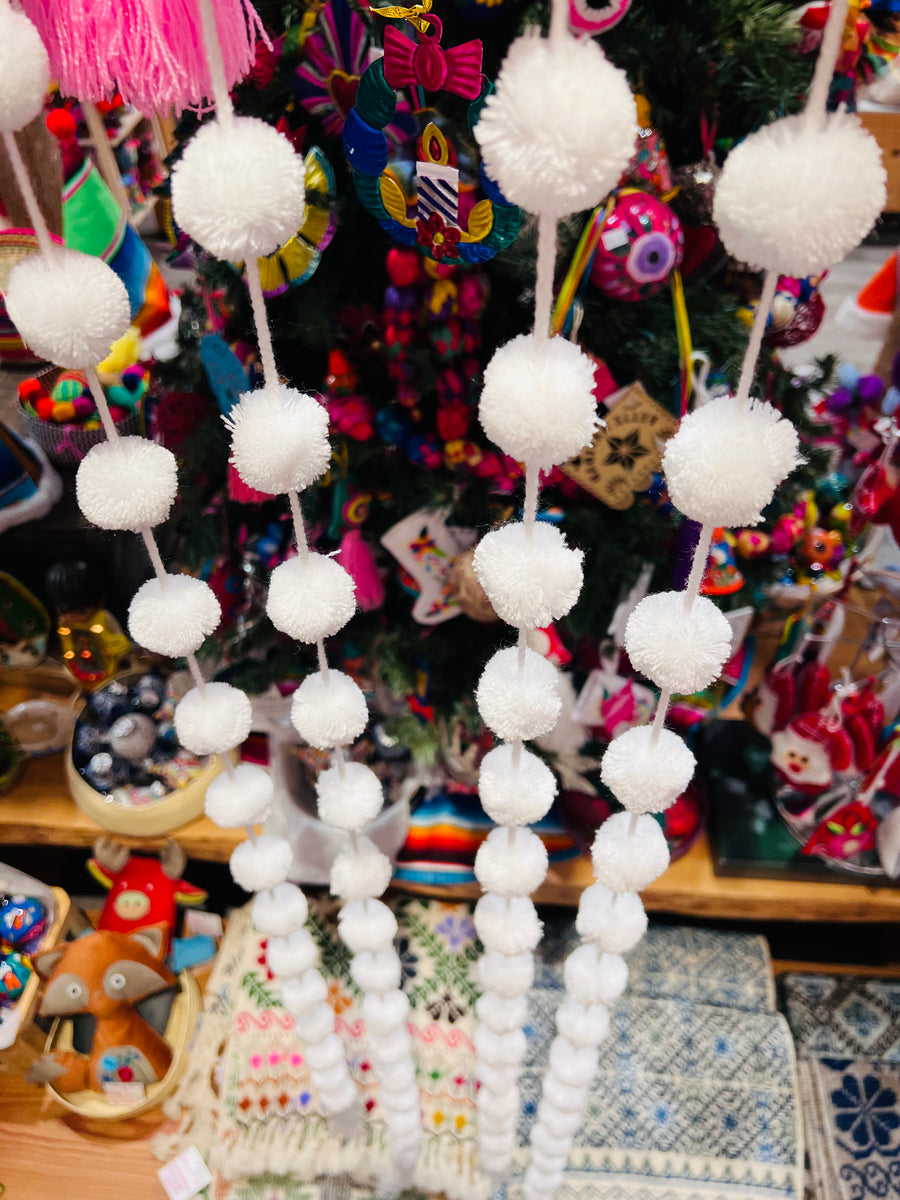 White Pompom Streamer – Colores Mexicanos: Chicago's Mexican Gift Shop